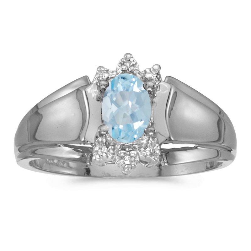 Color Merchants 10k White Gold Oval Aquamarine And Diamond Ring RM869W ...
