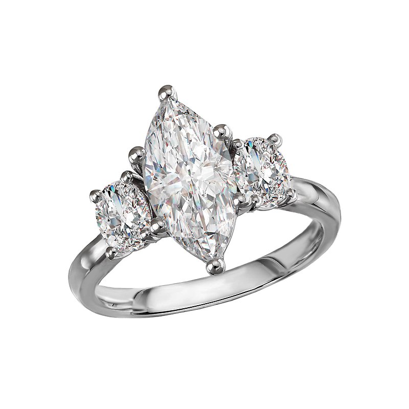Lab Grown Diamond Bridal Lab Grown 3-Stone Semi-Mount Engagement Ring 114046-MQ2WLG - KIM ...