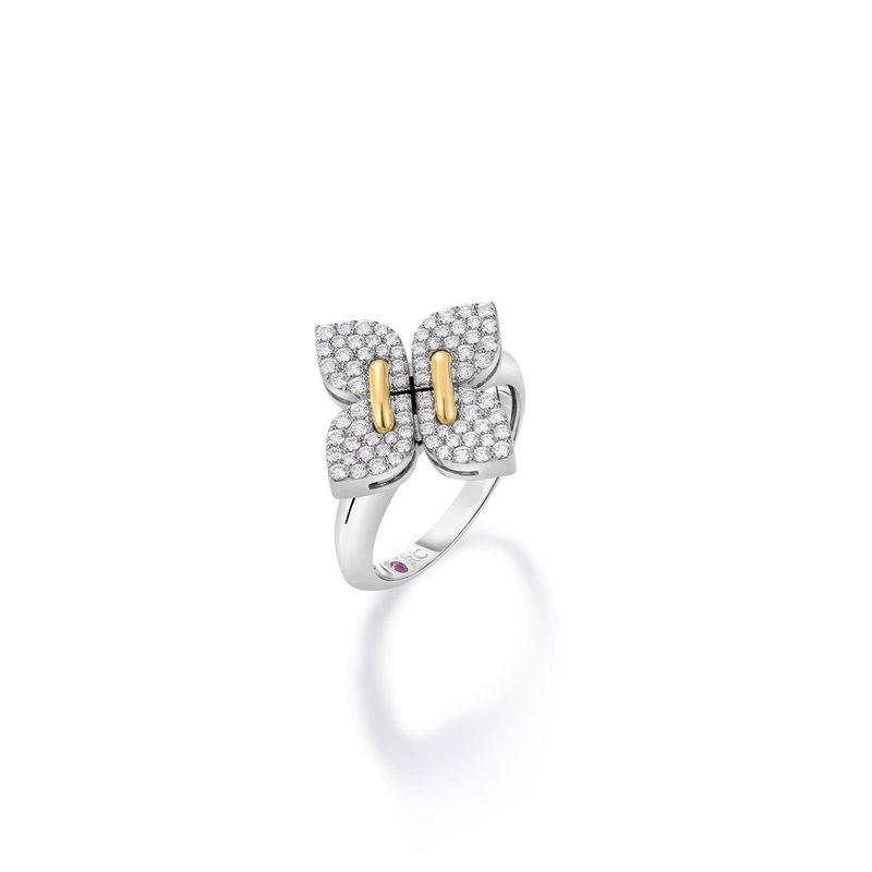 Roberto Coin Love In Verona Medium Pavé Diamond Flower Ring YELLOW-GOLD ...