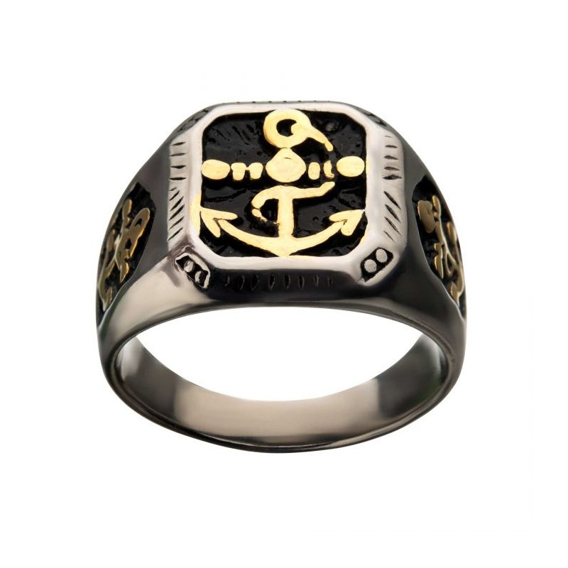 INOX Jewelry Stainless Steel Black Oxidized & Gold IP with Vintage ...