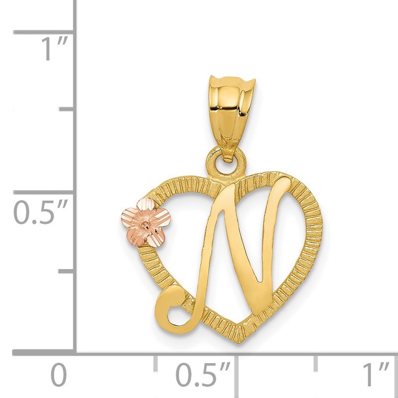 Quality Gold 14k Two Tone Heart Letter N Initial Pendant D898N Malsons Jewelers