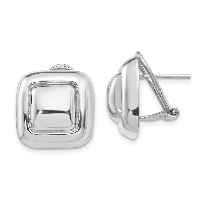 14k White Gold Polished Square Button Omega Back Post Earrings
