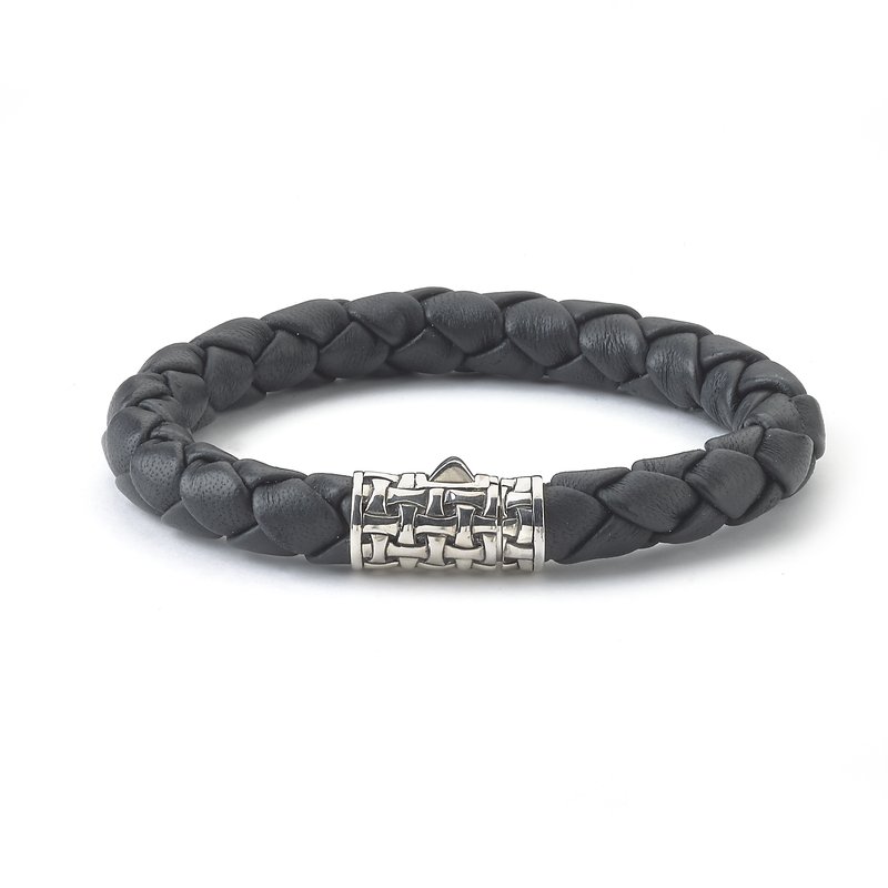 Samuel B STERLING SILVER BLACK LEATHER MENS BRACELET WITH PUZZLE ...