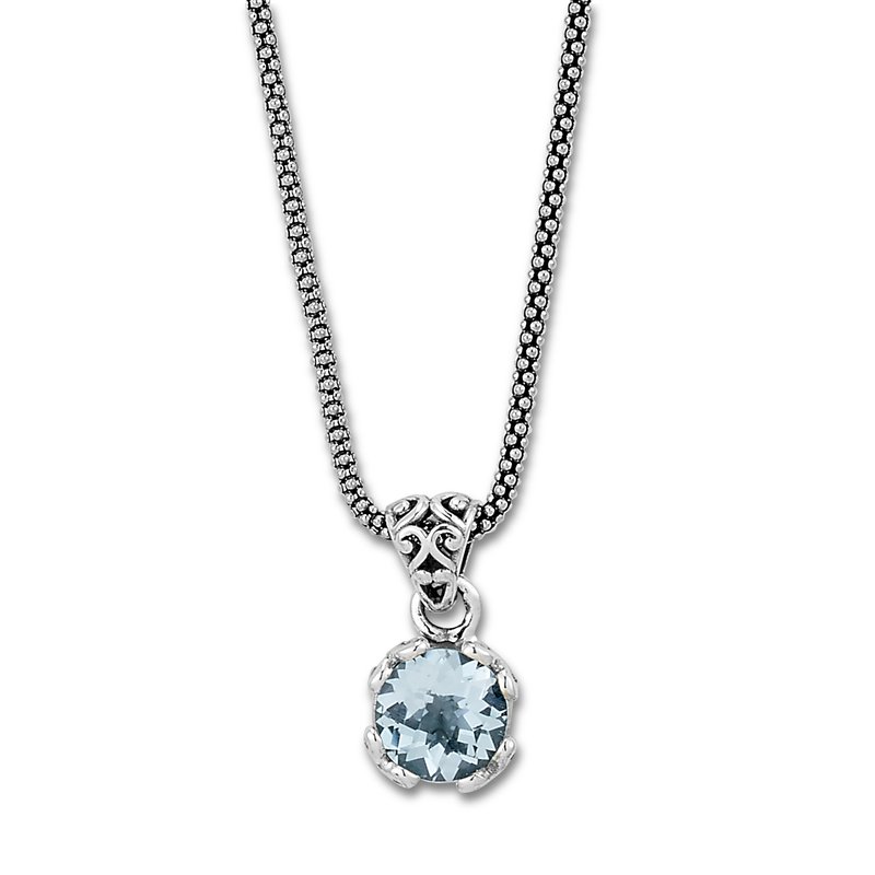 Samuel B STERLING SILVER 7MM ROUND BLUE TOPAZ PENDANT ON CHAIN 59672P ...