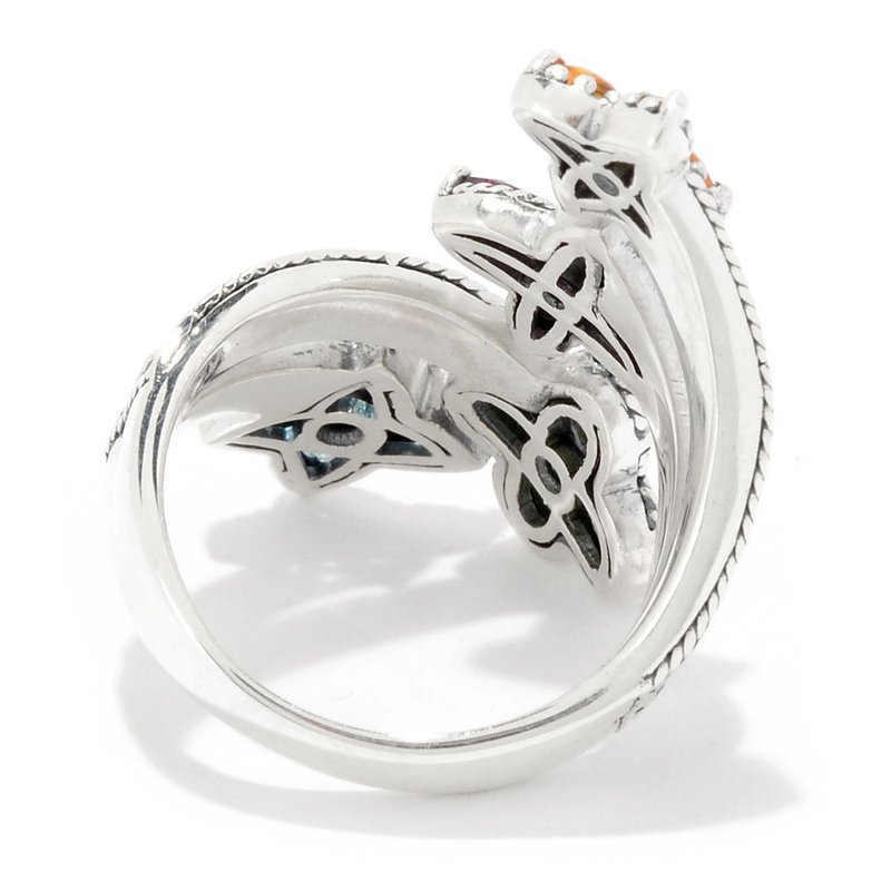 Samuel B STERLING SILVER/18K MULTI GEMSTONE FLOWER BYPASTERLING SILVER ...