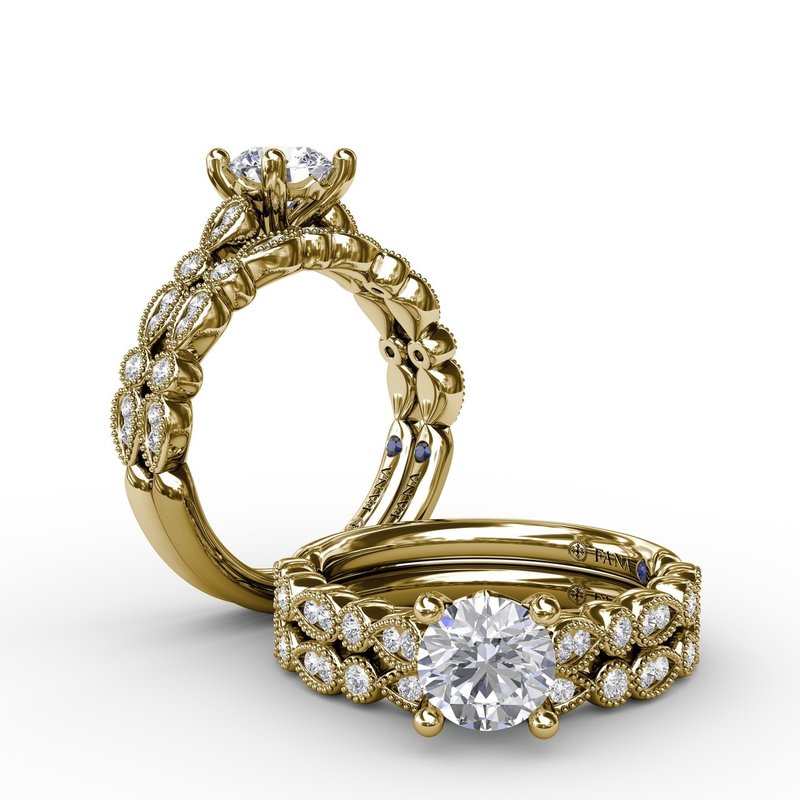 Round Diamond Solitaire Engagement Ring With Milgrain Details S3346 - Fana