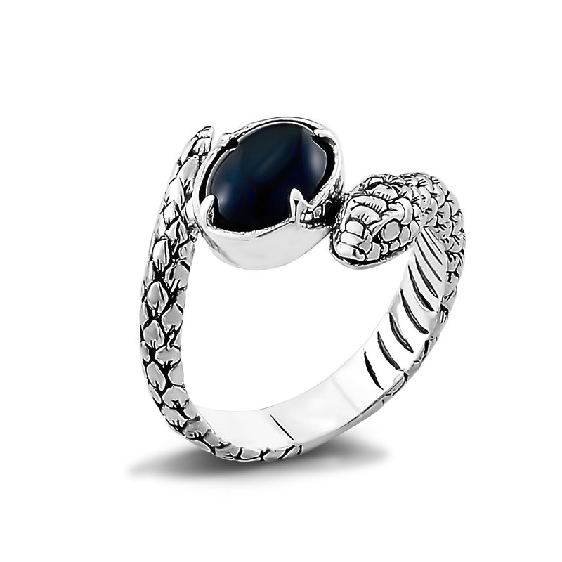 STERLING SILVER BYPASTERLING SILVER SNAKE RING WITH ONYX CENTER