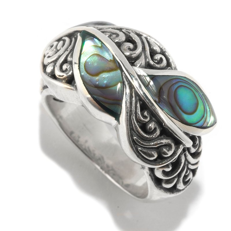 Samuel B STERLING SILVER LEAF DESIGN RING WITH PAUA 56312R.SLPAU ...