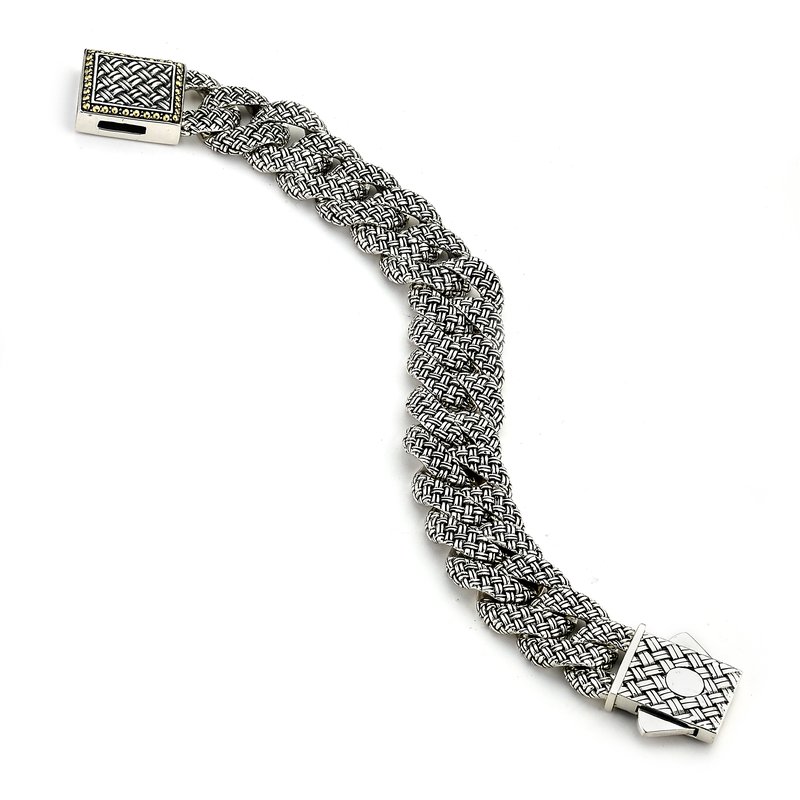 Samuel B STERLING SILVER/18K 8.5" LINK BRACELET W/ SLIDE INSERT CLASP ...