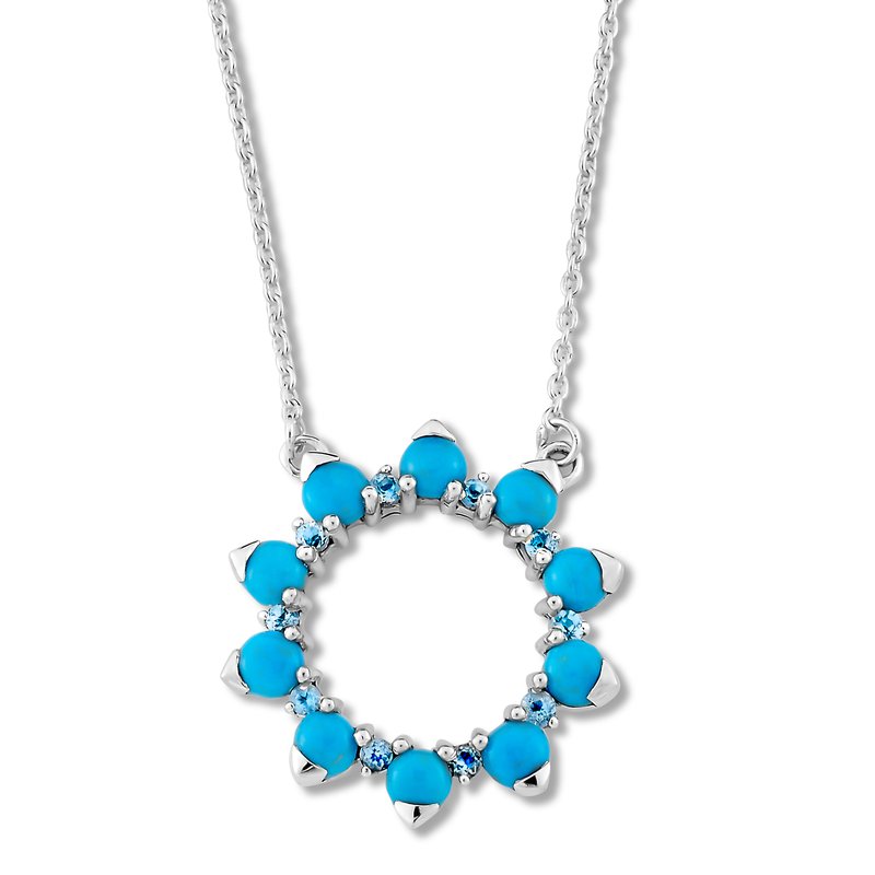 Samuel B STERLING SILVER ROUND SLEEPING BEAUTY TURQUOISE & BLUE TOPAZ ...