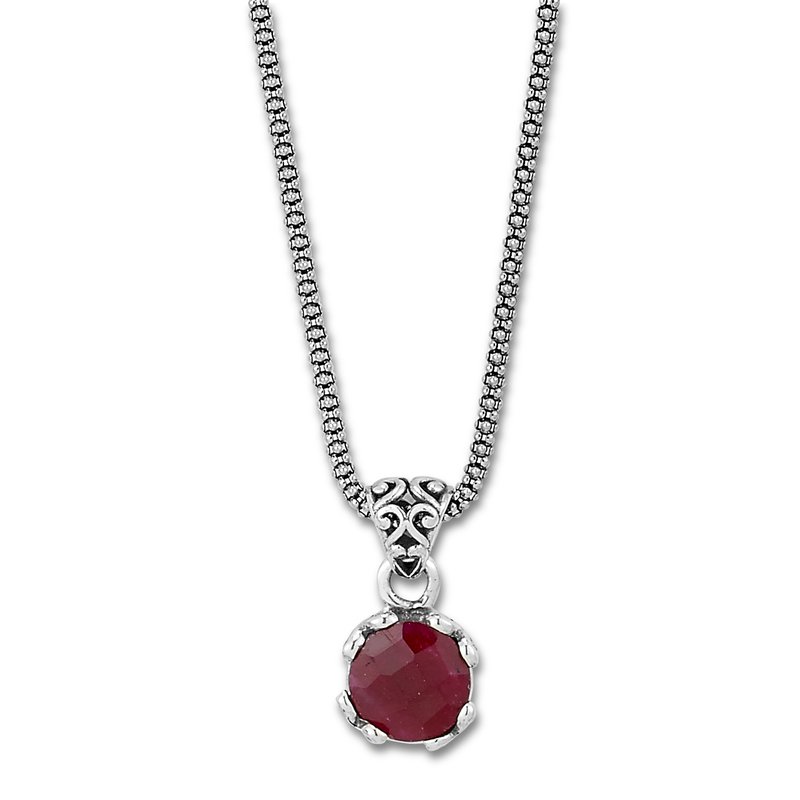 Samuel B STERLING SILVER 7MM ROUND RUBY PENDANT ON CHAIN 59672P.SLR+CH ...