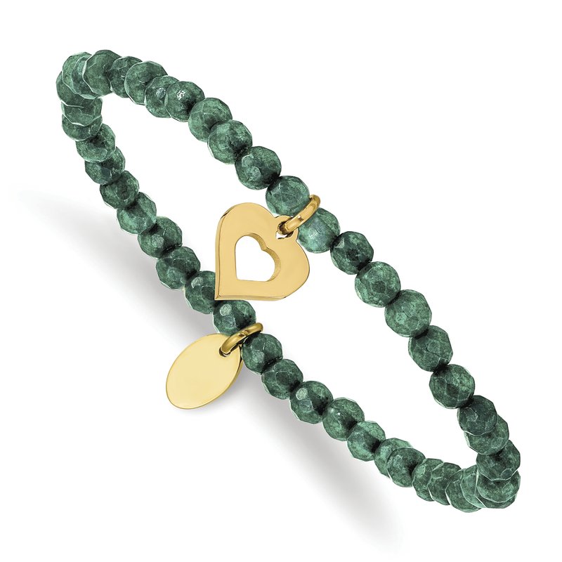 Chisel Stainless Steel Polished Yellow IP-plated Heart 4mm Green Jade ...