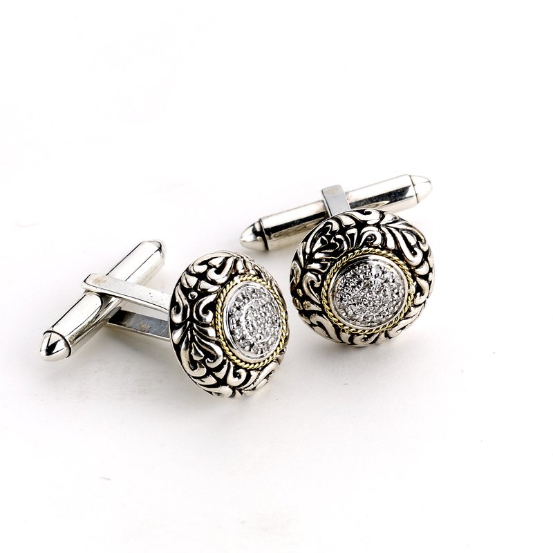 Samuel B STERLING SILVER/18K PAVE DIAMOND CENTER PAISLEY DESIGN ...
