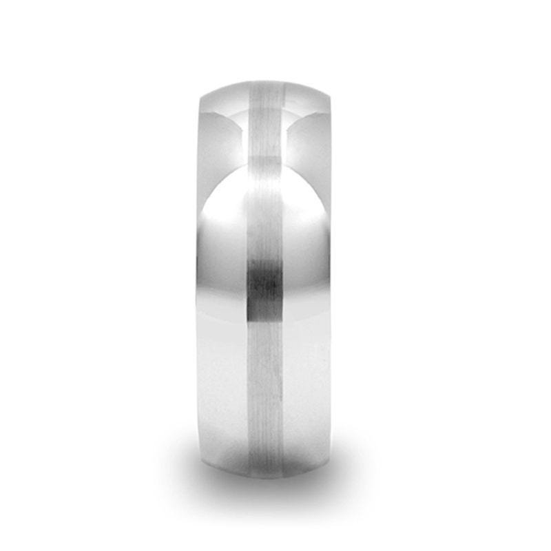 Thorsten Rings BELLATOR Domed with Brushed Stripe Tungsten Wedding Ring ...