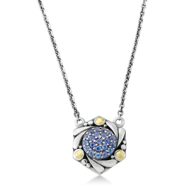 Samuel B STERLING SILVER/18K PAVE BIRTHSTONE NECKLACE- BLUE SAPPHIRE ...