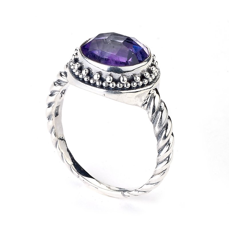 Samuel B STERLING SILVER ROUND 10MM AMETHYST RING W/ TWISTED SHANK ...