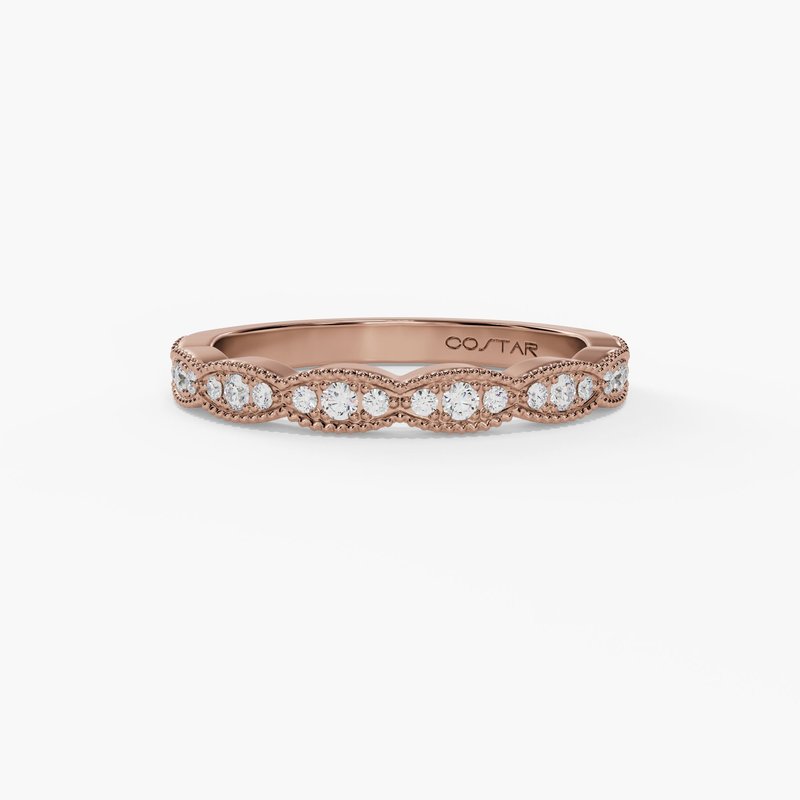 Dainty Thin Three Oval Diamond Stackable Wedding Band R12575B - Costar
