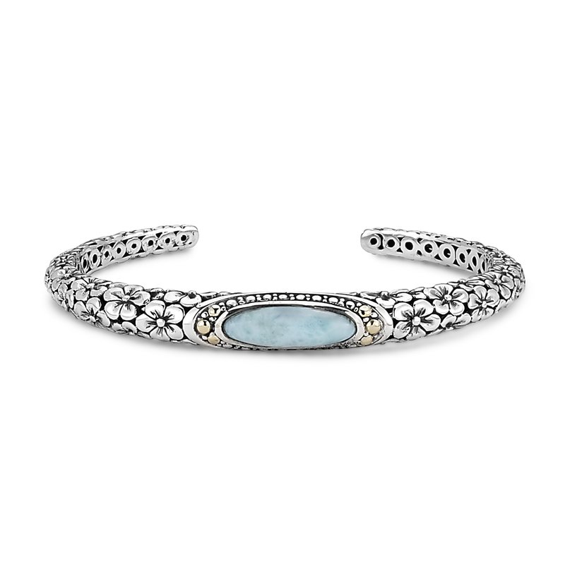 Samuel B STERLING SILVER/18K OVAL LARIMAR FLORAL DESIGN BANGLE 62850BA ...