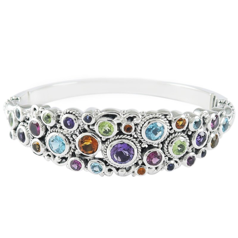 Samuel B STERLING SILVER MULTI GEMSTONE CLUSTER HINGED BANGLE 61616BA.SLM - Schnacks Fine Jewelry