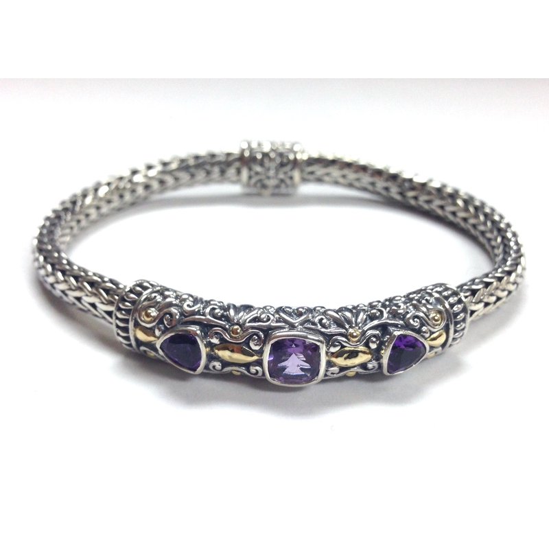 Samuel B STERLING SILVER/18K AMETHYST BRACELET WITH 1-6MM CUSH & 2-5MM ...