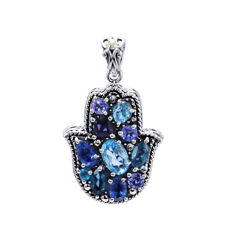 Samuel B STERLING SILVER/18k blue multi mini hamsa pendant 64027P.BLUE ...