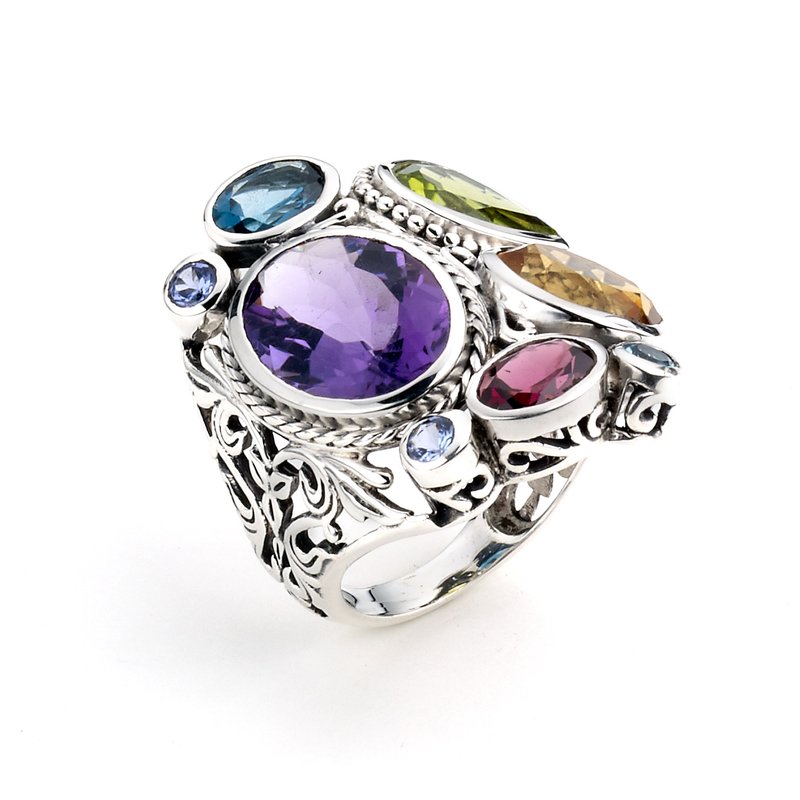 Samuel B STERLING SILVER MULTI-SHAPE MULTI-GEM RING 54873R.SLM ...