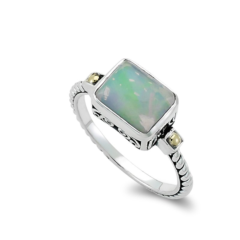 Samuel B STERLING SILVER/18K EMERALD CUT RING WITH OPAL 63333R.OP ...