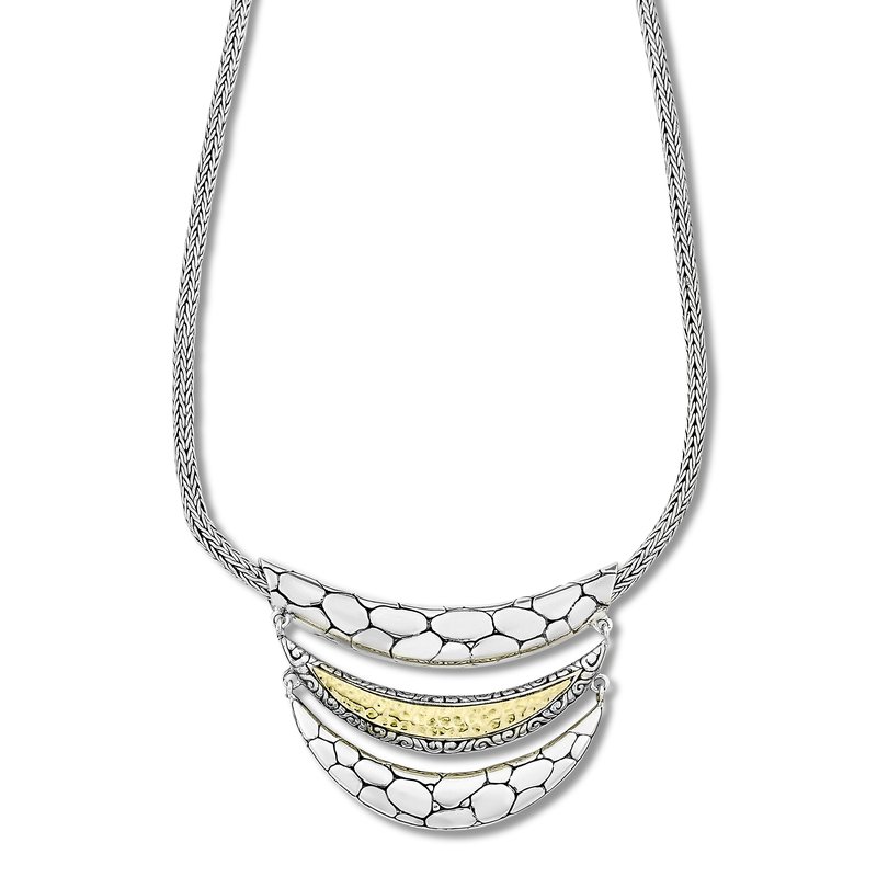 Samuel B STERLING SILVER/18K TRIPLE BAR NECKLACE W/ PEBBLE DESIGN AND ...