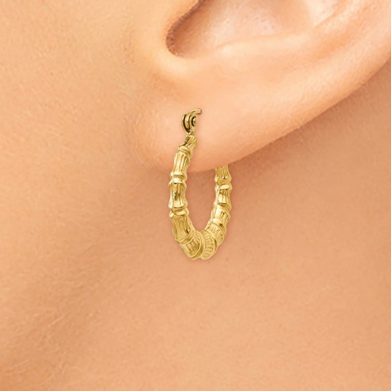 Quality Gold 14k Polished Bamboo Design Hollow Hoop Earrings S825 Alan Sutton Jewelry