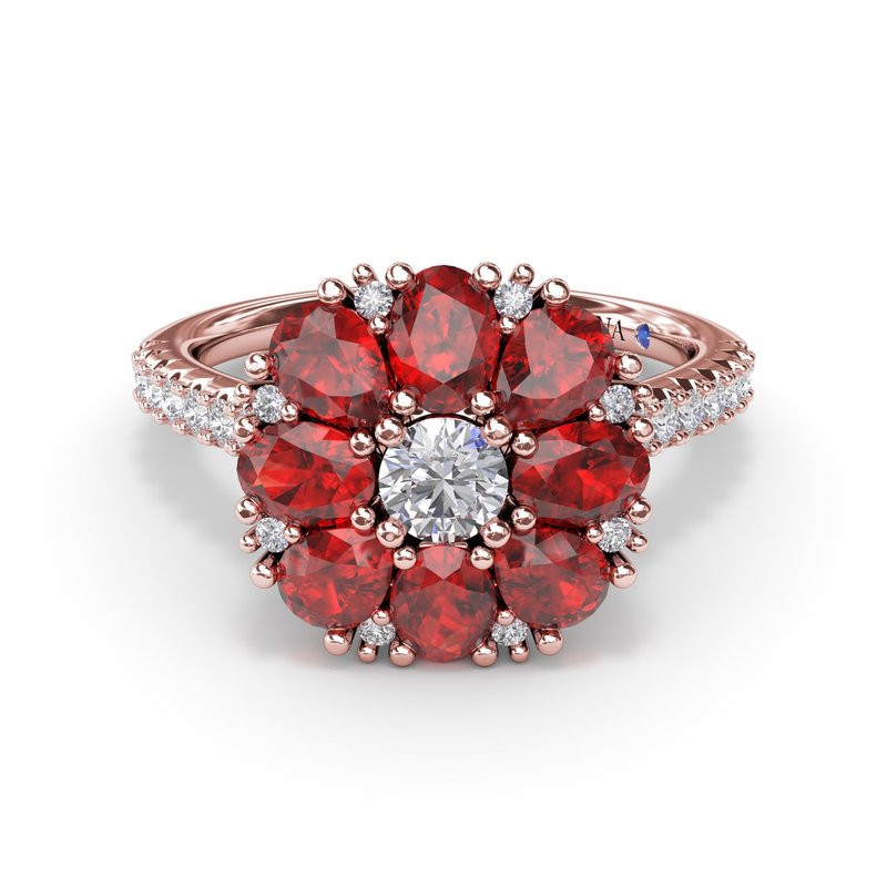 Ruby and Diamond Cluster Flower Ring R1873R - Fana