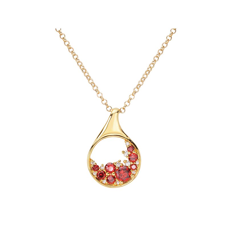 Tesoro 14kt Diamond and Garnet Circle Pendant 151204-PY - KIM International