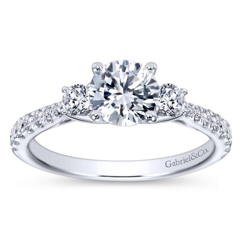 Gabriel Bridal 14K White Gold Round Three Stone Diamond Engagement Ring ...