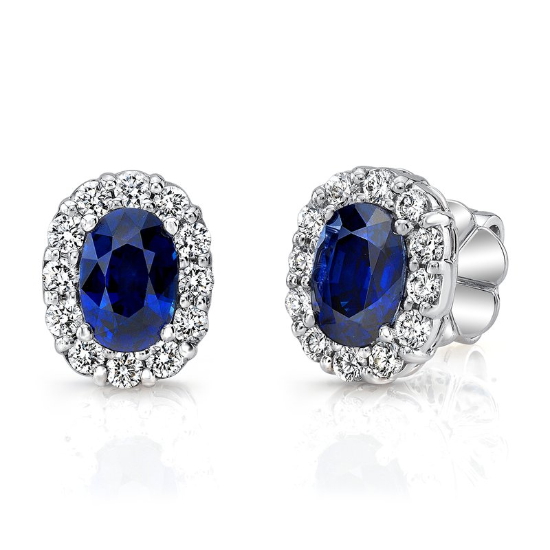 Uneek Oval Blue Sapphire Stud Earrings with Scalloped Diamond Halos LVEMT1714S - LVEMT1714S ...