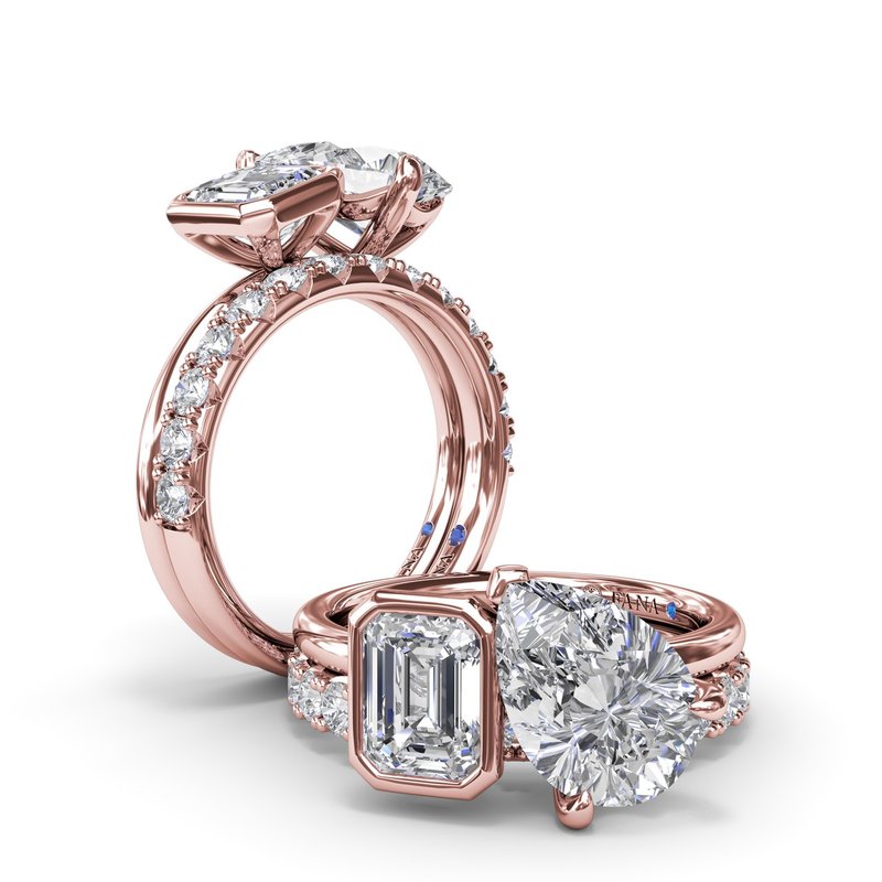 Toi et Moi Emerald Bezel and Pear Engagement Ring S4365 - Fana