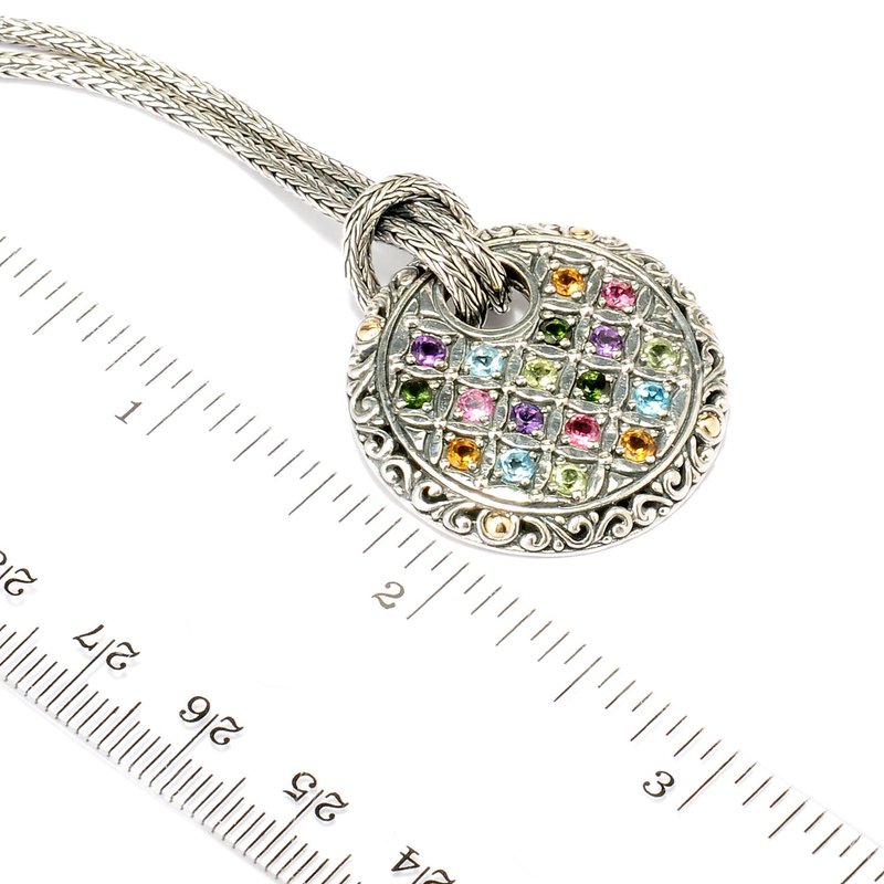 Samuel B STERLING SILVER/18K MULTI GEM AND TOURMALINE CIRCLE PENDANT ON ...
