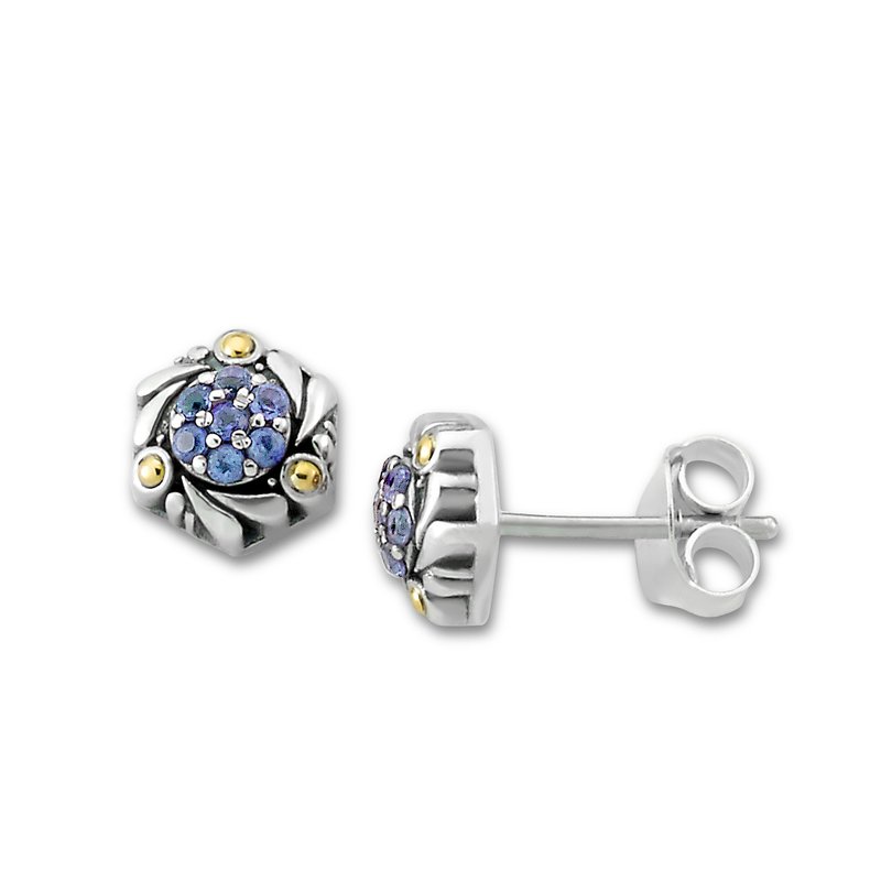 Samuel B STERLING SILVER/18K PAVE BIRTHSTONE STUD- BLUE SAPPHIRE 64098E ...
