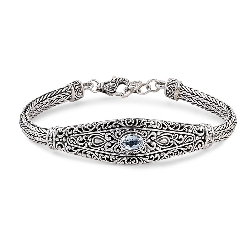 Samuel B STERLING SILVER WOVEN CHAIN BRACELET WITH OVAL BLUE TOPAZ ...